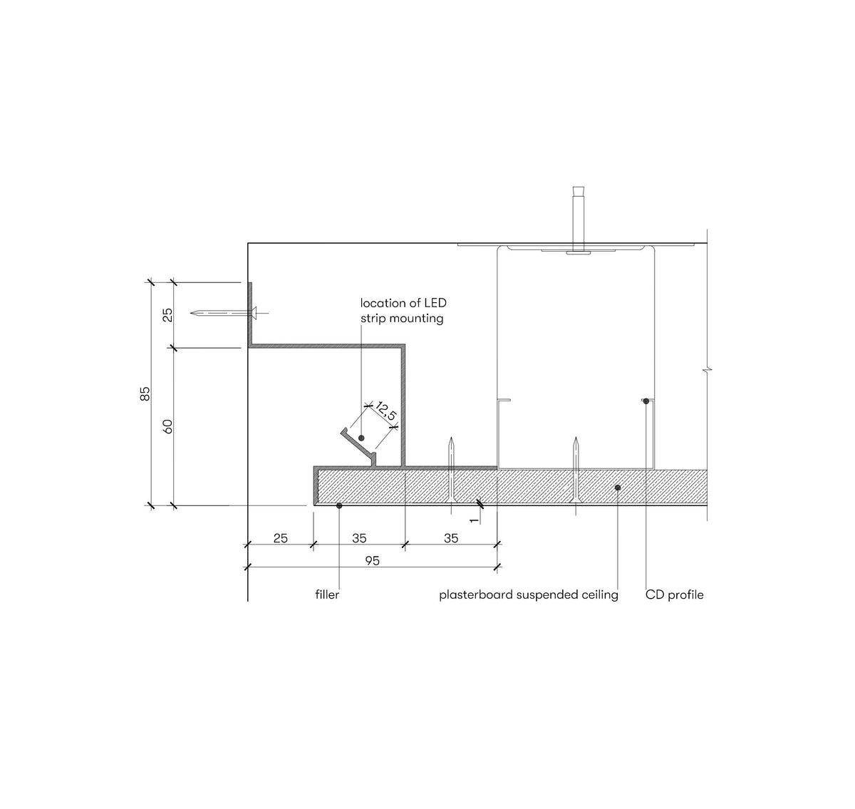 Aluminium ceiling shadow-gap profile. C-2 White colour – ASP Profiles