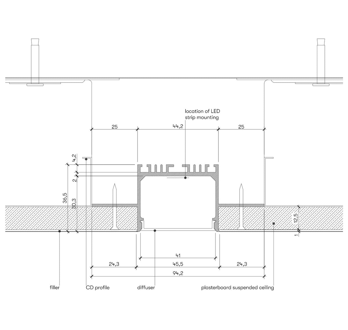 Aluminium profile for setting up linear lighting C-3-41 – ASP Profiles